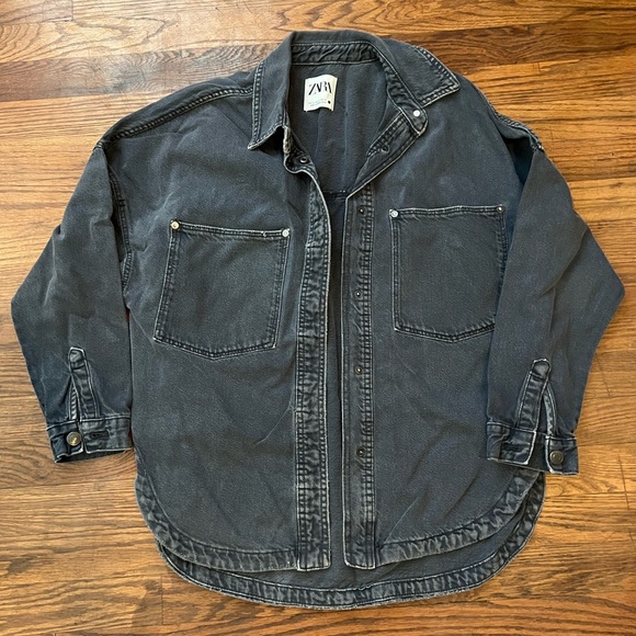 Zara | Jackets & Coats | Copy Zara Black Denim Shirt Jacket | Poshmark